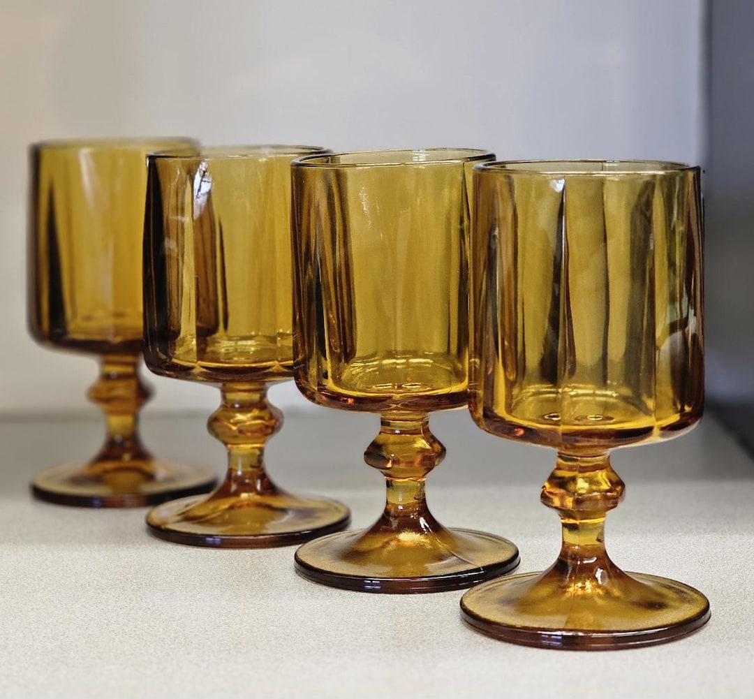 New Vintage Colony Glass Nouveau Gold Water Goblets - Footed Amber ...