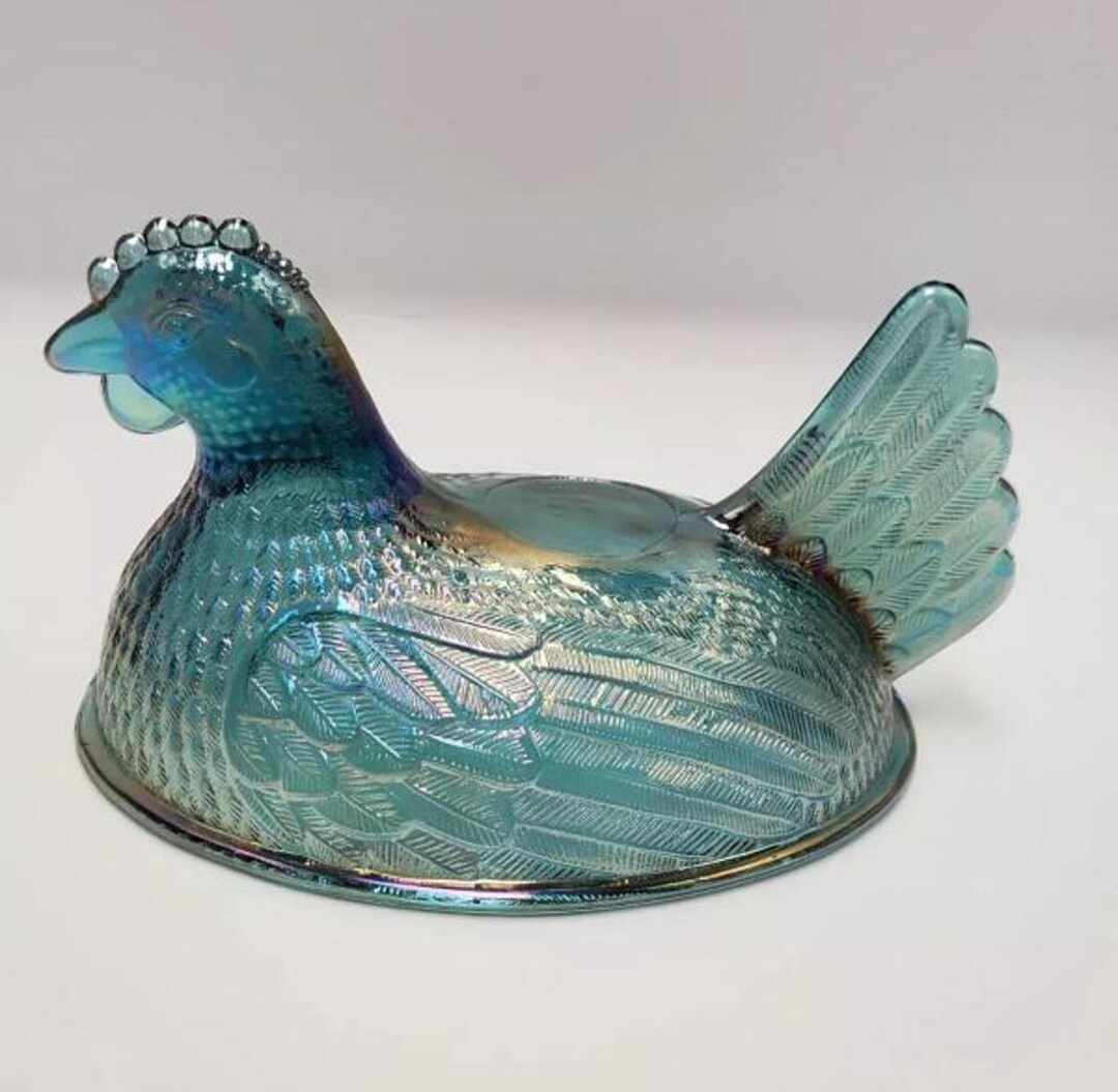 Blue Carnival Glass Hen on Nest by Indiana Glass TOP ONLY - Etsy