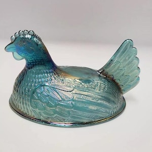 Blue Carnival Glass Hen on Nest by Indiana Glass TOP ONLY - Etsy