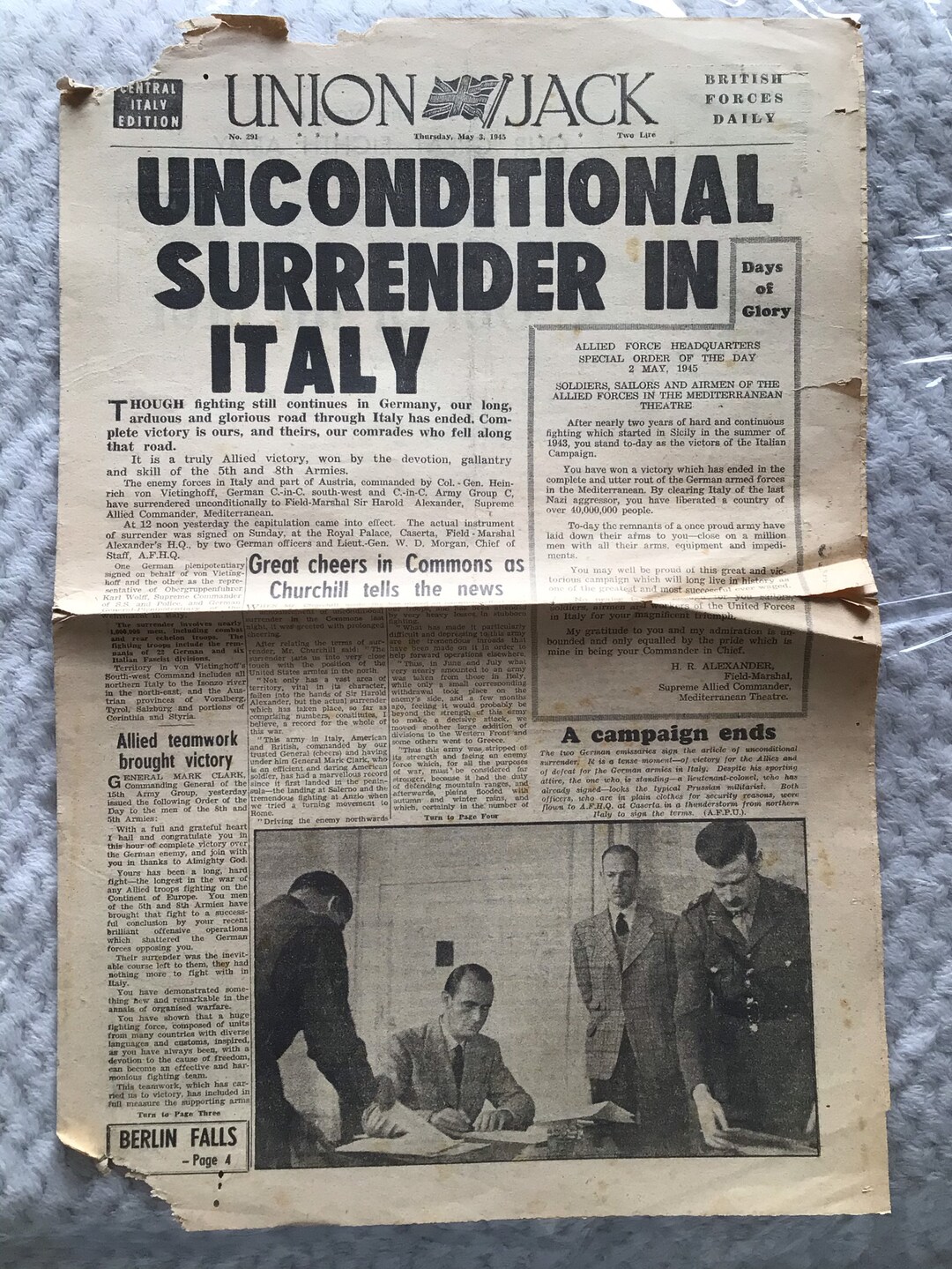 Union Jack British Forces Daily Newspaper WW2 End Central Italy Edition ...