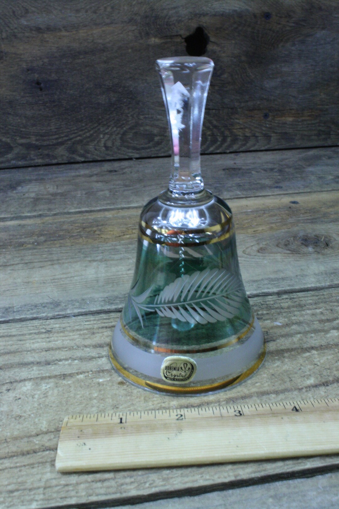 Vintage Bohemia Crystal Bell Czechoslovakia, Green and Gold - Etsy