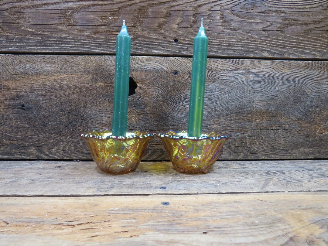 Vintage Indiana Glass Amber Carnival Glass "wild Rose" Pattern Taper ...