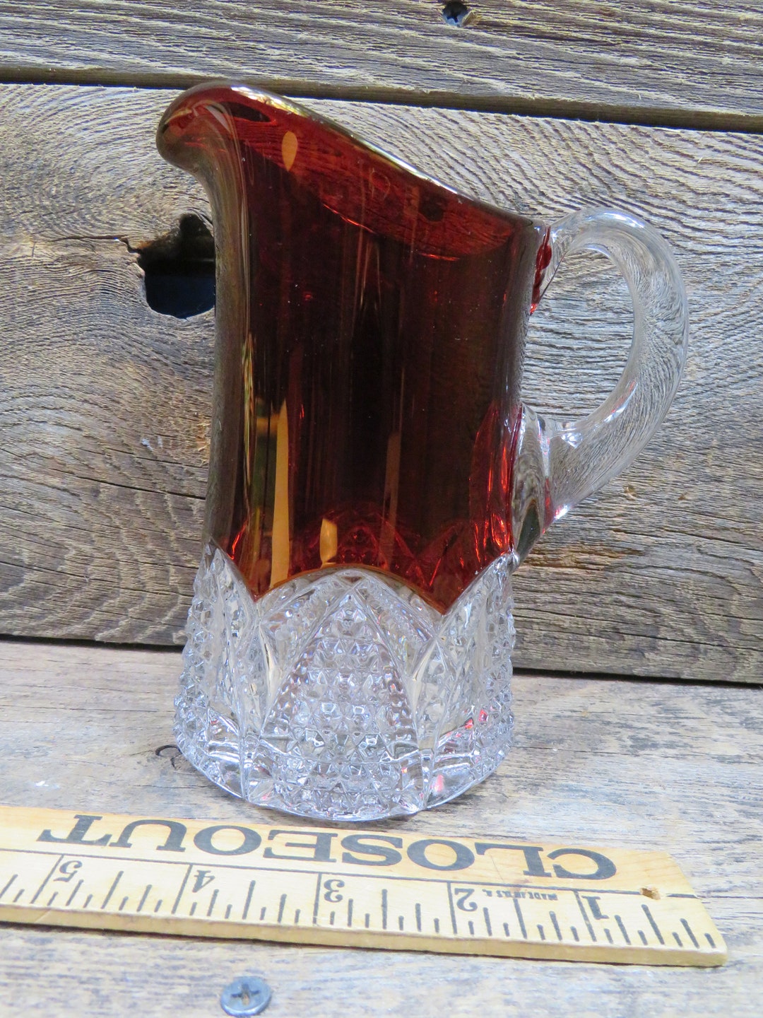 Antique Ruby Red Pitcher Bohemian Crystal Cut to Clear Glass Vintage - Etsy