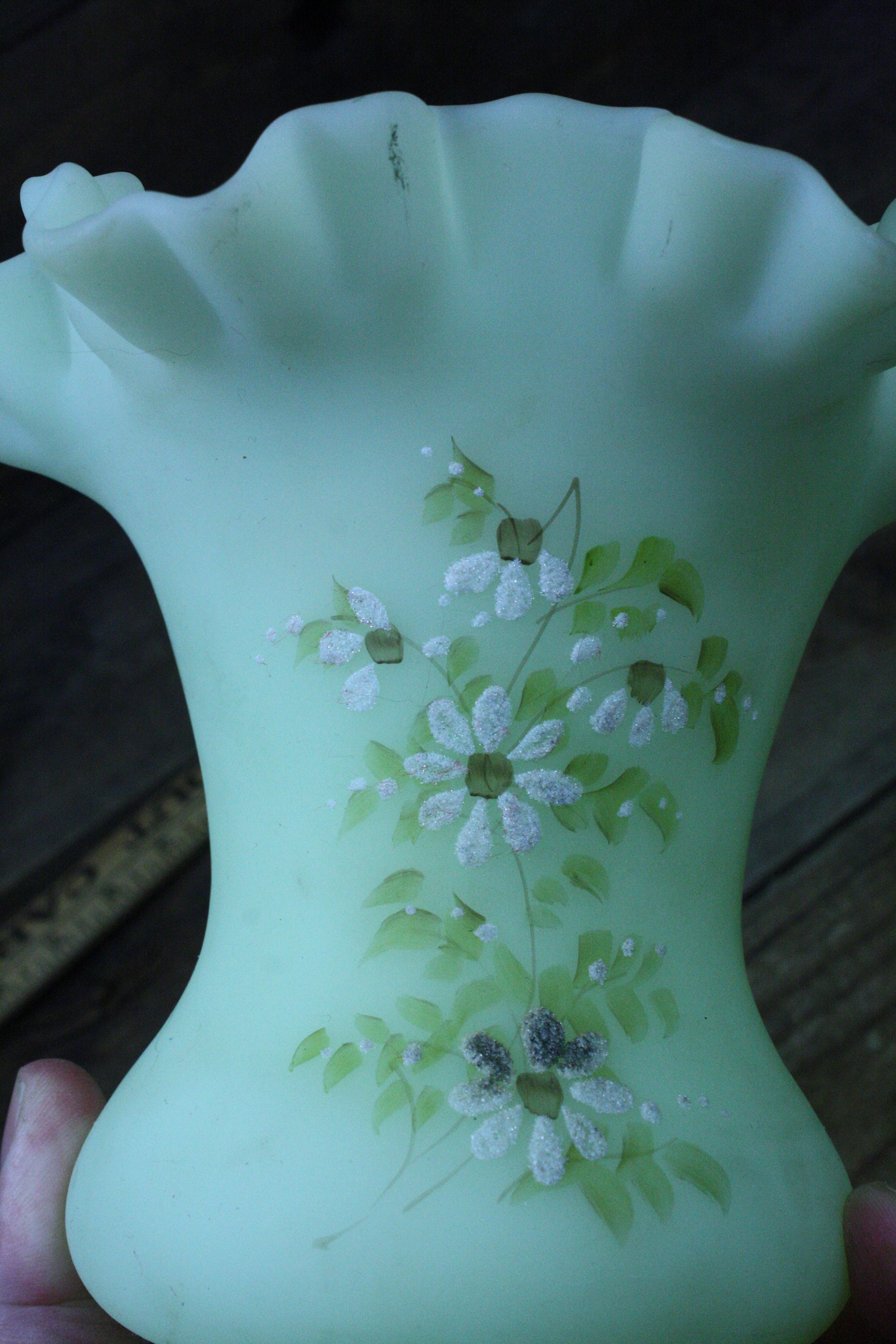 Free shipping Vintage Fenton Lime Green Satin Hand-Painted | Etsy