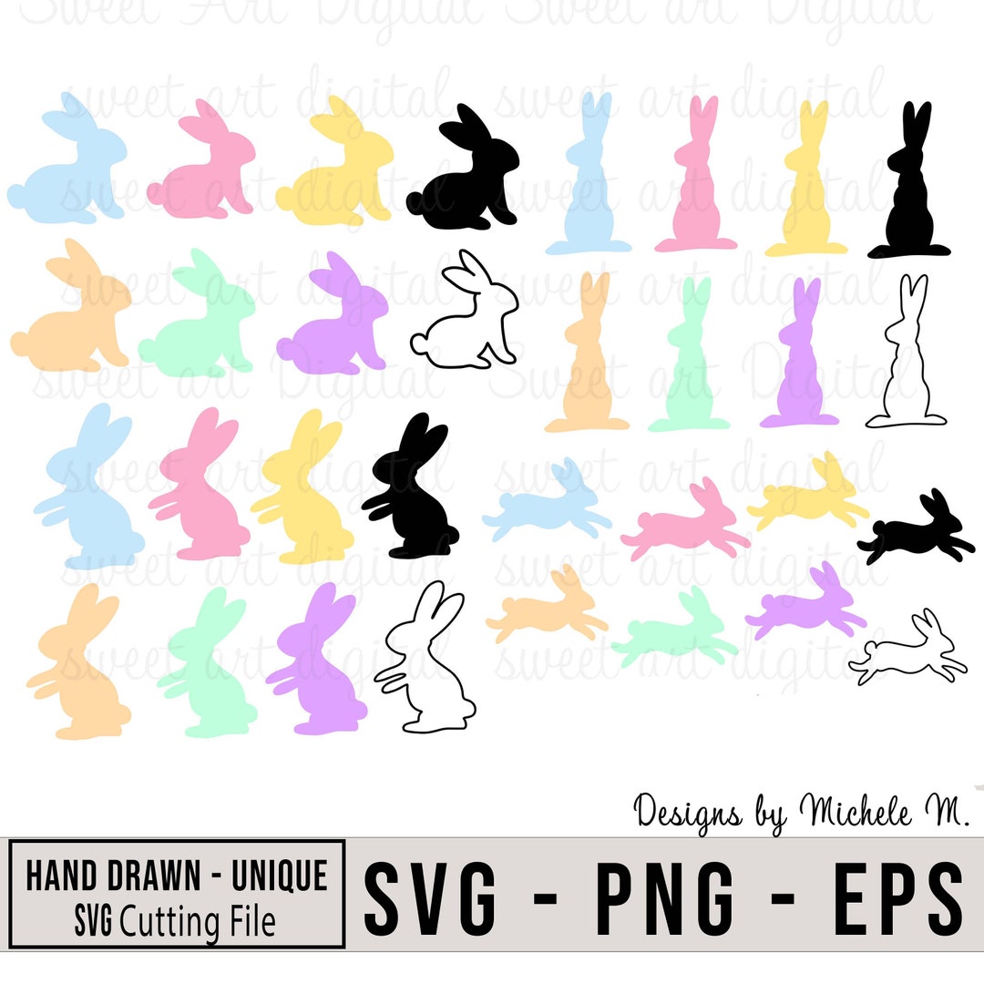 Easter Bunny SVG Bundle, Cricut Cut File, Hand Drawn Bunnies ...