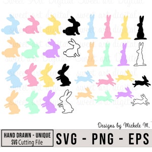 Easter Bunny SVG Bundle, Cricut Cut File, Hand Drawn Bunnies ...
