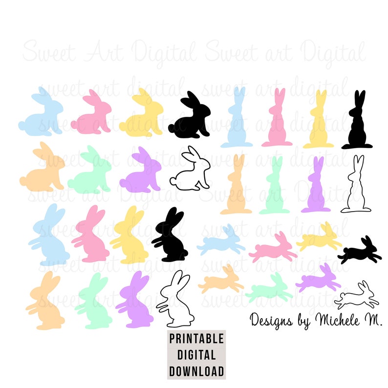 Easter Bunny SVG Bundle, Cricut Cut File, Hand Drawn Bunnies ...