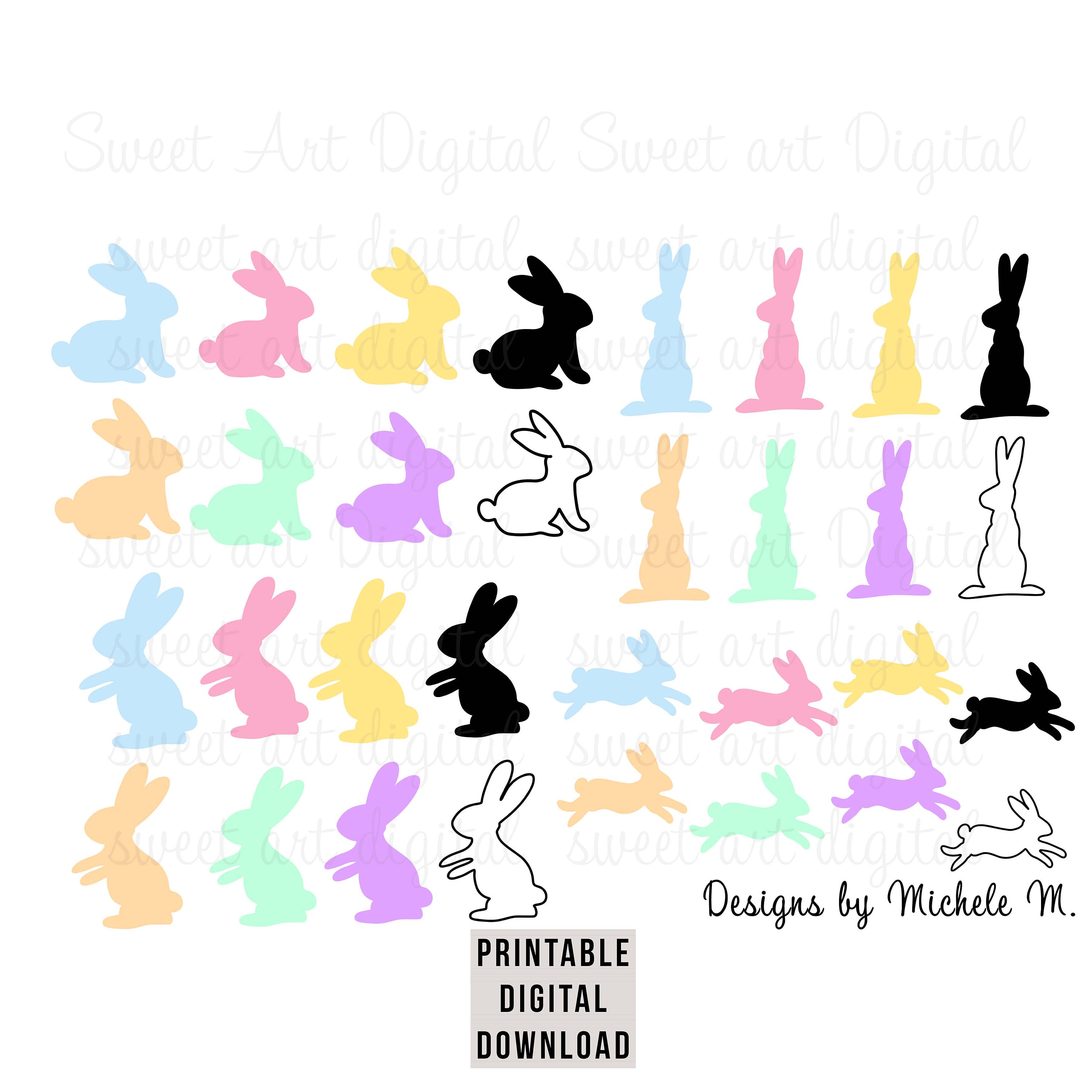 Easter Bunny SVG Bundle, Cricut Cut File, Hand Drawn Bunnies ...