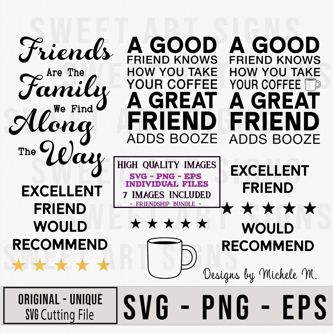 Friendship SVG Bundle, Cricut Cut File, Coffee PNG, Commercial Use, Bff ...