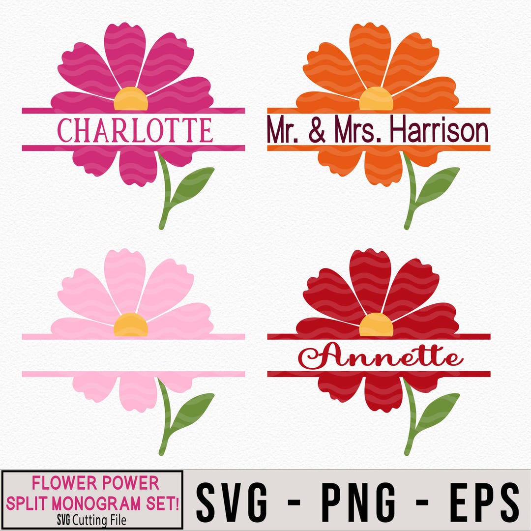 Flower Split Monogram SVG, Floral Name Design, Digital Download, Cricut ...