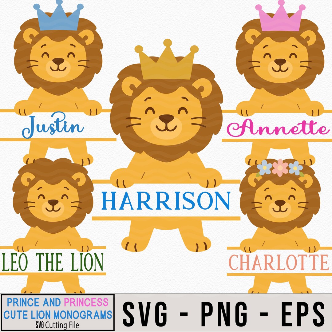 Lion Split Monogram SVG Bundle, Cute Lion Clipart, Personalize, Jungle ...