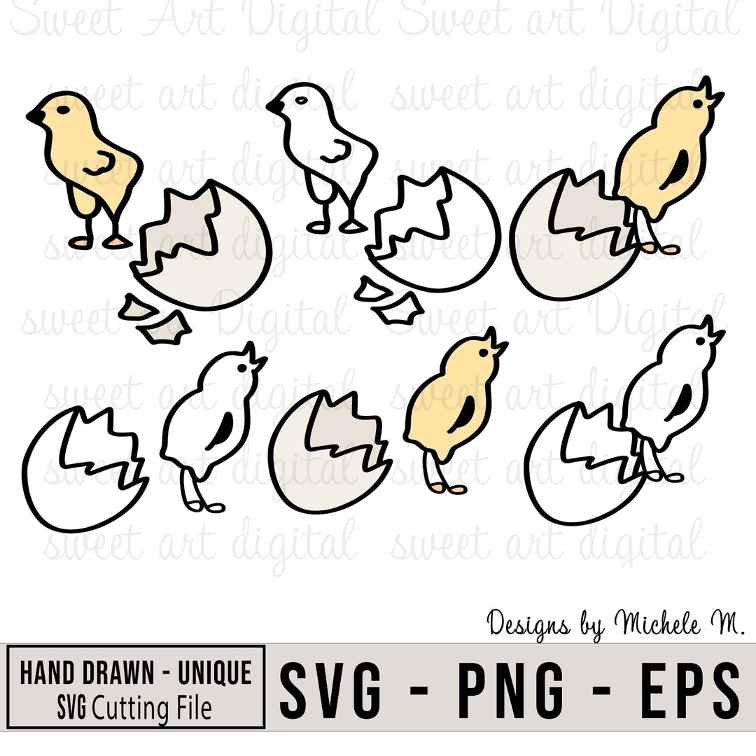 Chick Hatching SVG Bundle, Cricut Cut File, Hand Drawn Chick ...