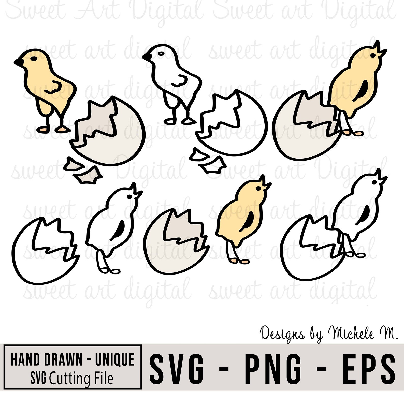 Chick Hatching SVG Bundle, Cricut Cut File, Hand Drawn Chick ...