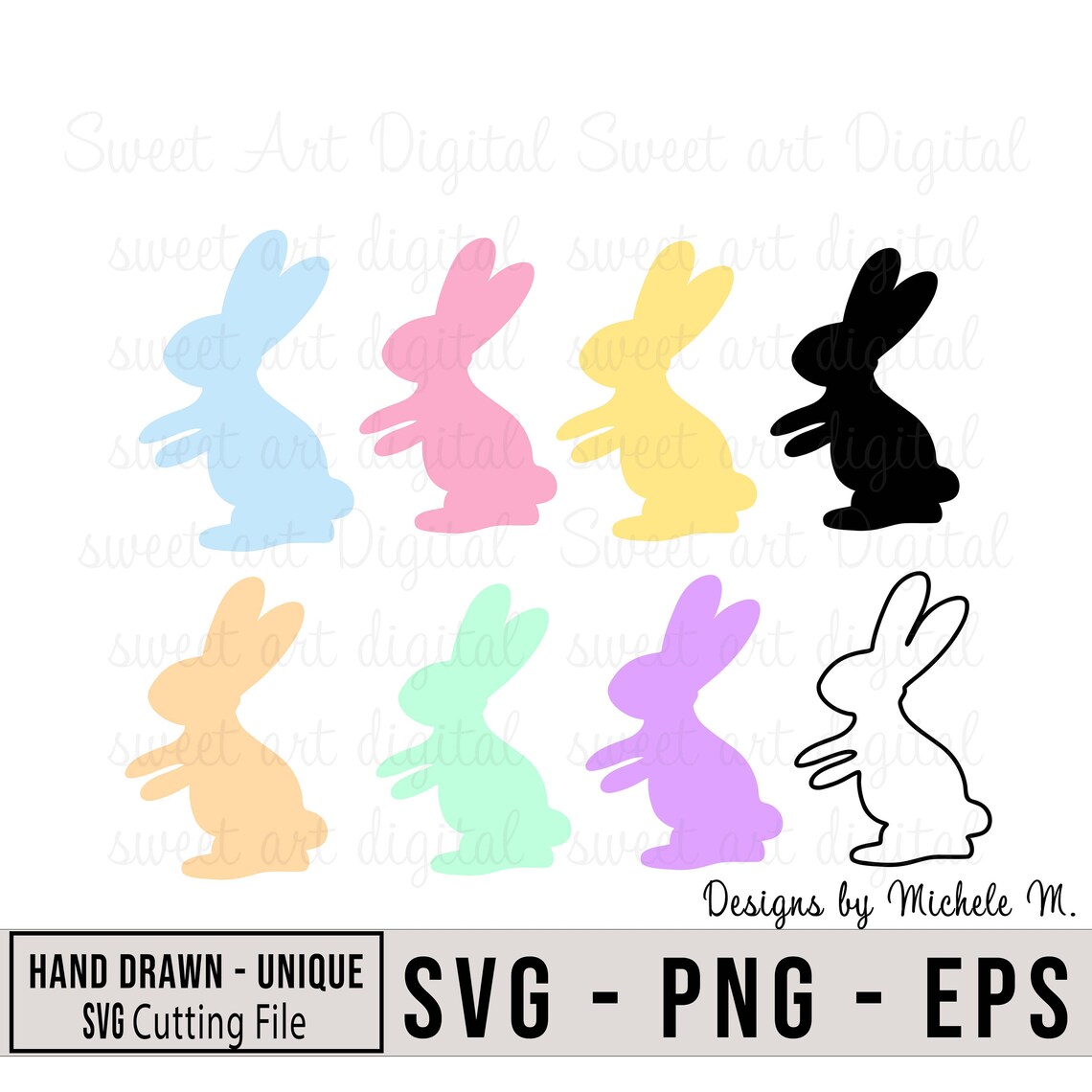 Easter Bunny SVG Bundle, Cricut Cut File, Hand Drawn Bunnies ...