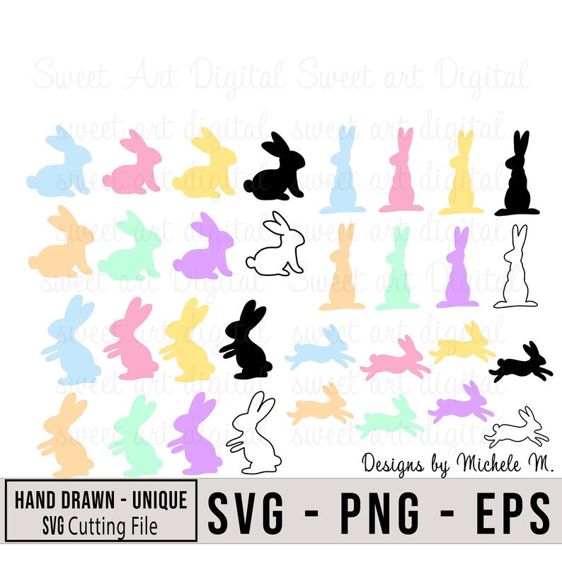 Easter Bunny SVG Bundle Cricut Cut File Hand Drawn Bunnies - Etsy