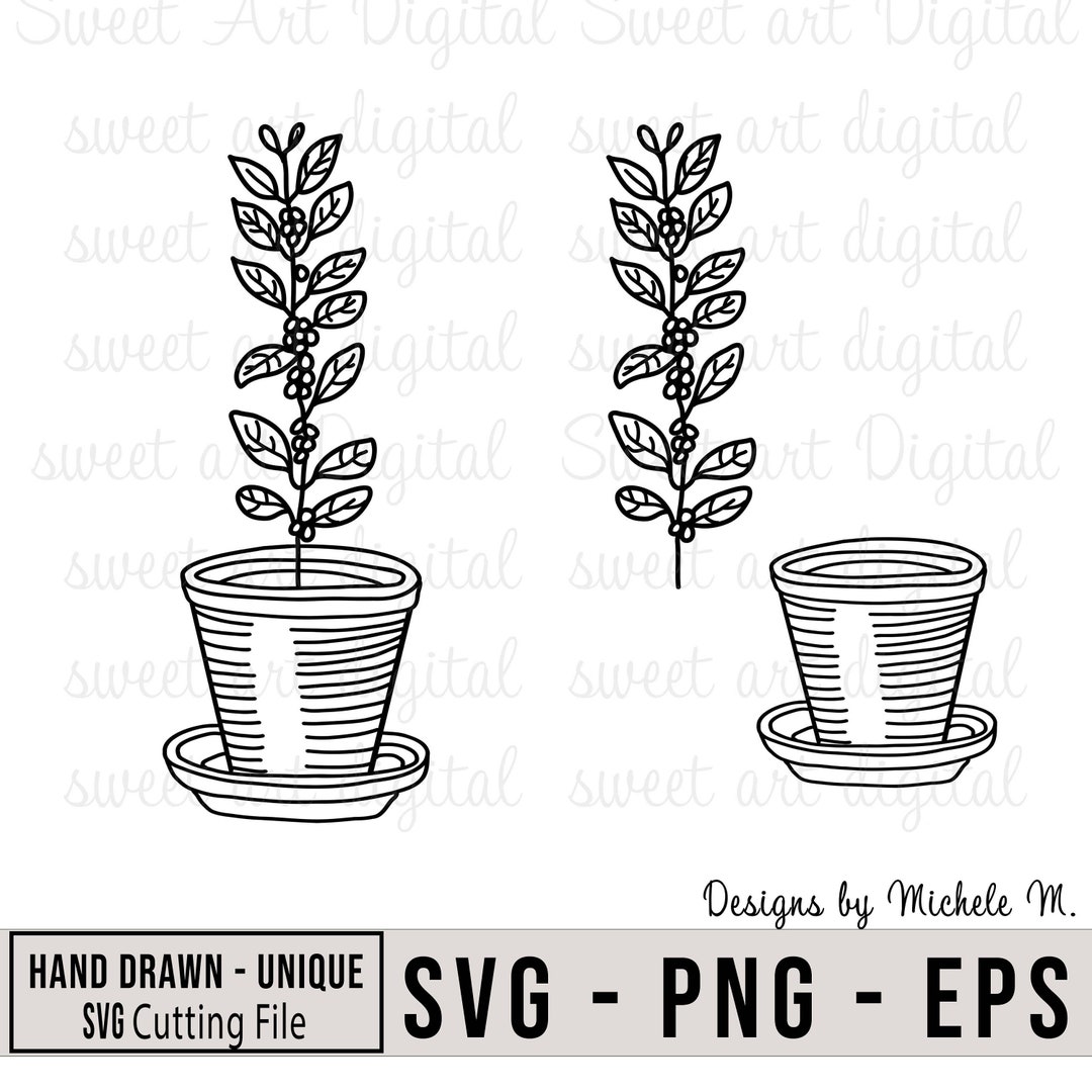 Plant in Pot SVG, Cricut Cut File, Hand Drawn Plant, Commercial Use ...