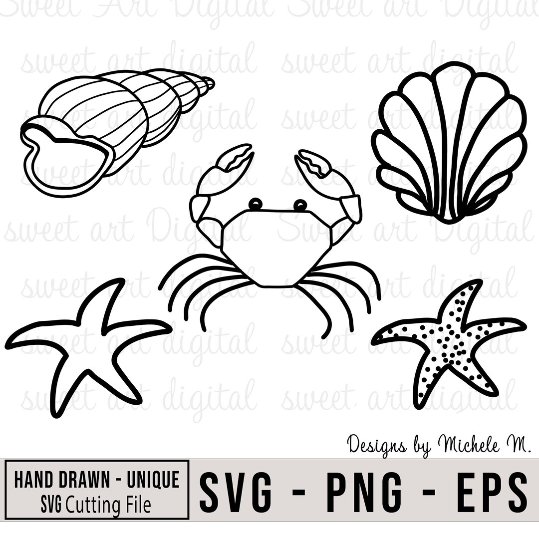 Beach Svg Bundle, Cricut Cut File, Sea Shells Svg, Commercial Use, Crab ...