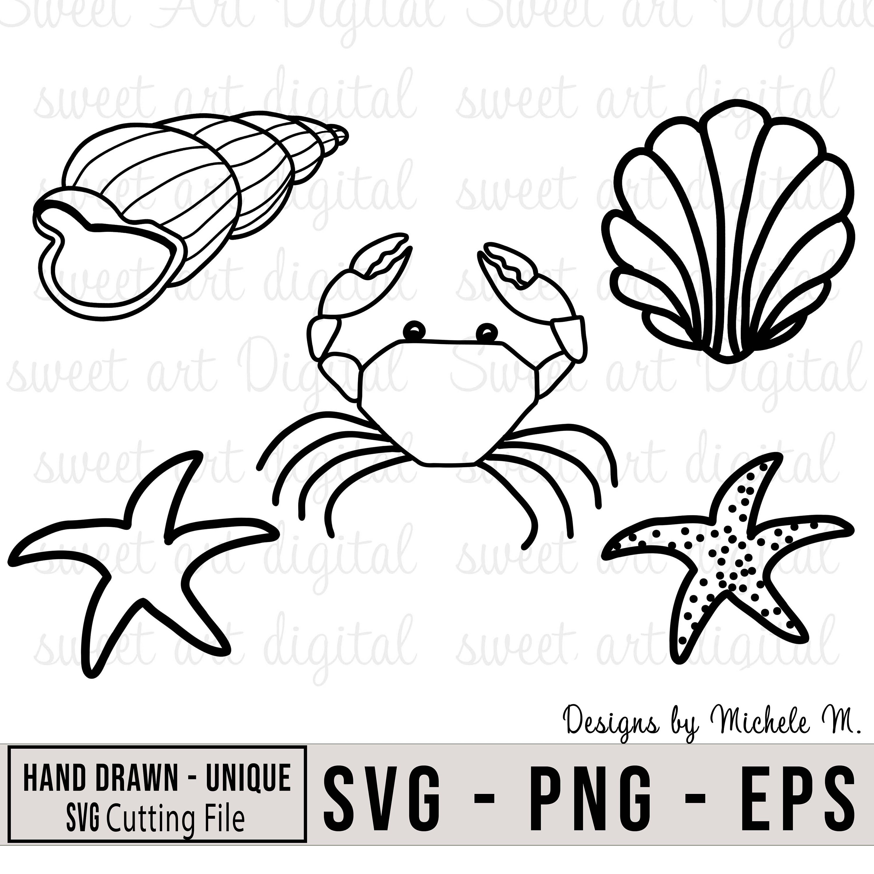 Beach Svg Bundle, Cricut Cut File, Sea Shells Svg, Commercial Use, Crab ...