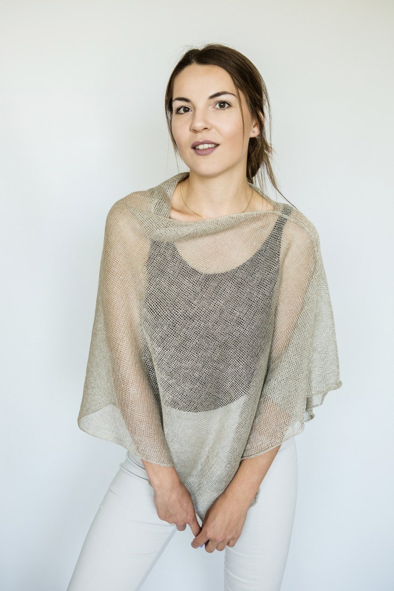 100% Linen Poncho for Summer in the Color of Natural Linen, Transparent ...