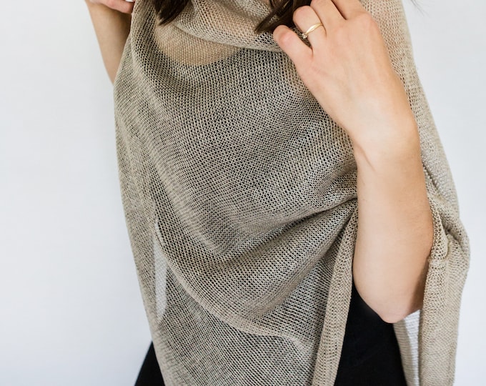 100% Linen Summer Poncho in the Color of Natural Linen, Transparent ...