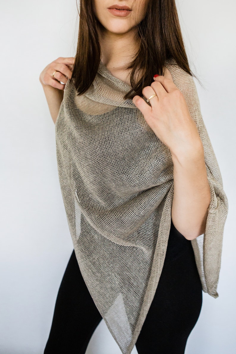 100% Linen Summer Poncho in the Color of Natural Linen, Transparent ...