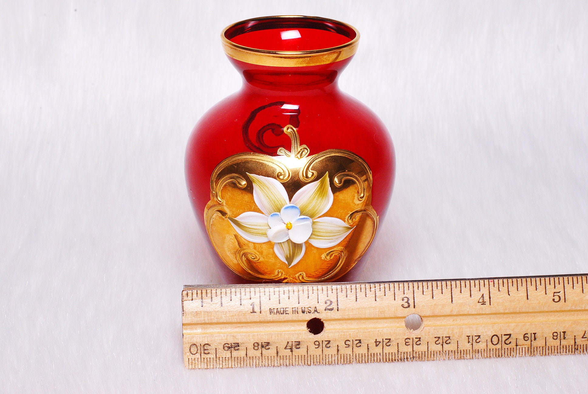 Vintage Collectible Murano Gold Ruby Red Venetian Glass Floral - Etsy