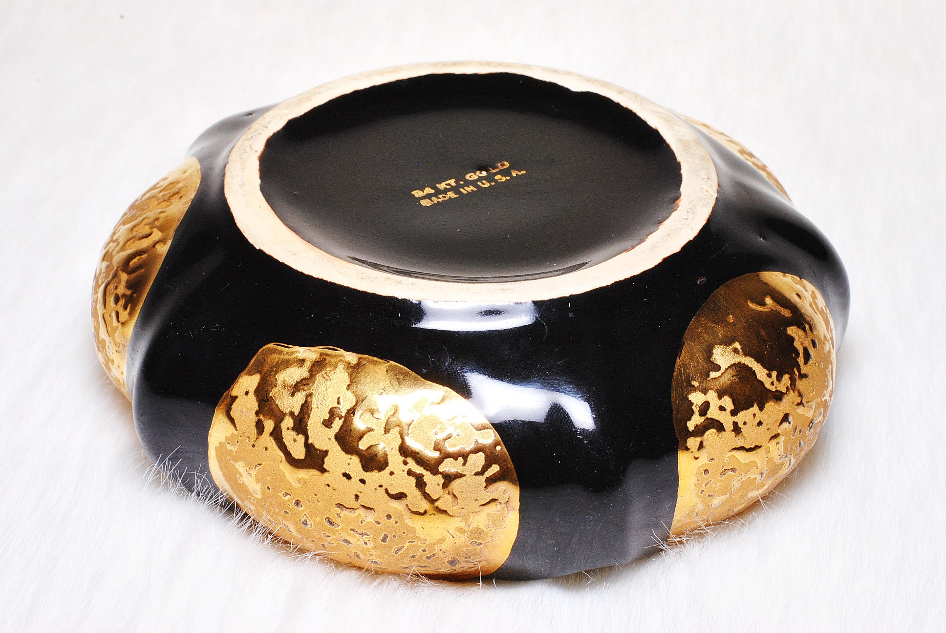 Vintage Collectible 24kt Weeping Gold Black Bowl Scallop Edge Decor - Etsy