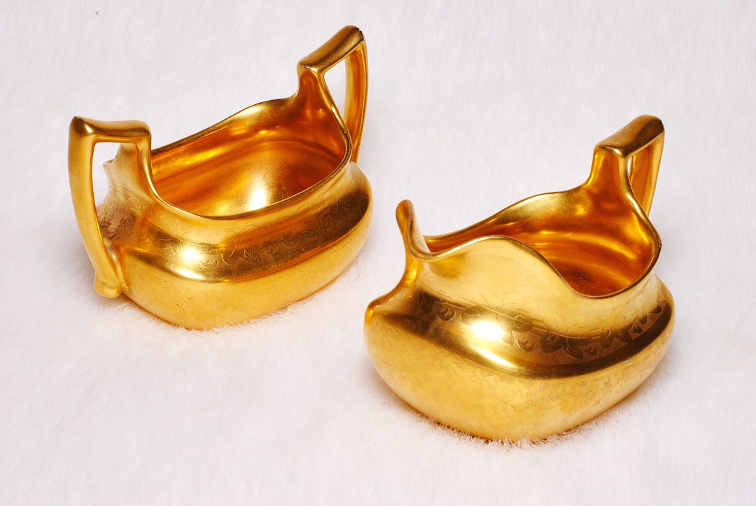 Antique Collectible WA Pickard China Gold Encrusted Art Deco Creamer ...