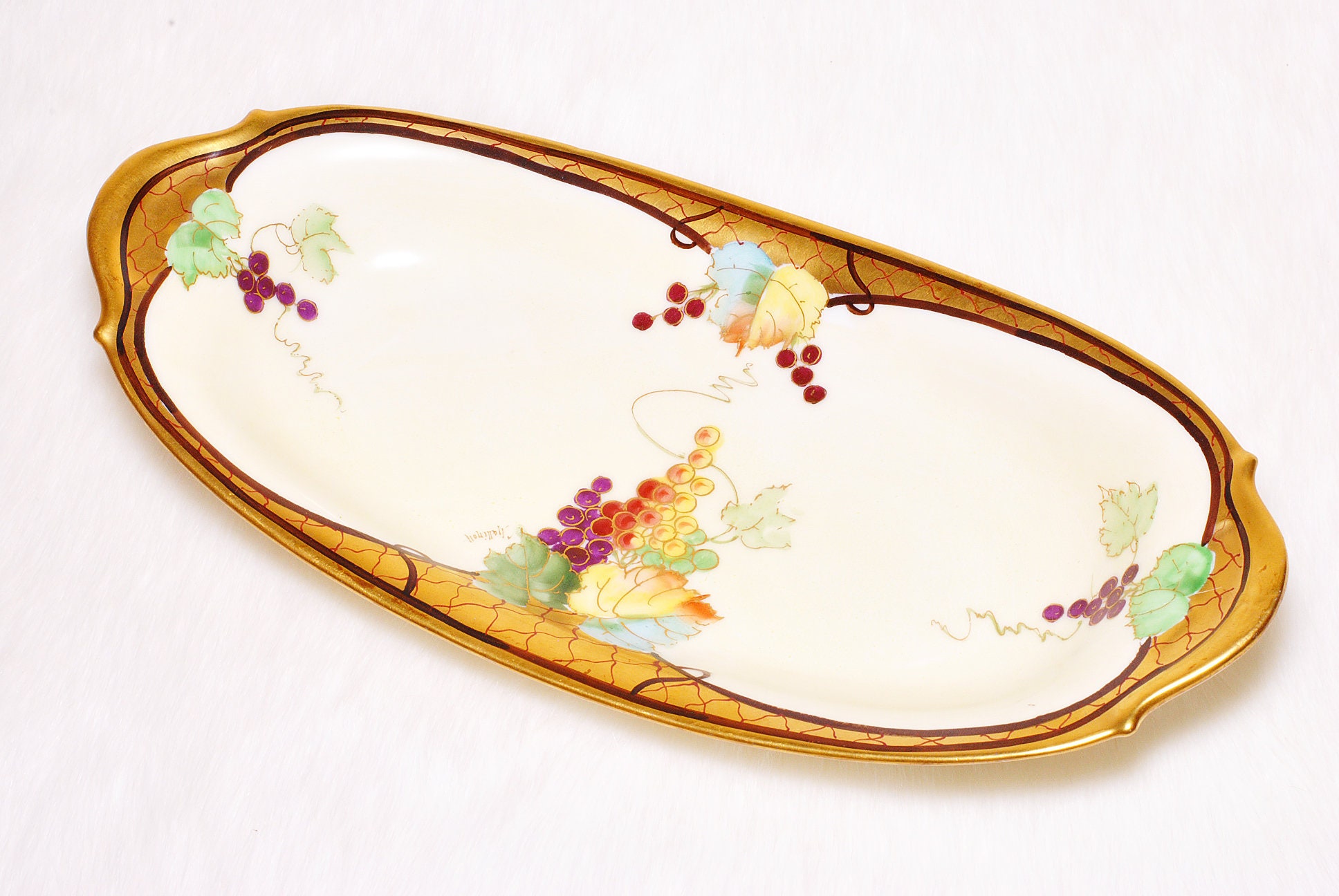 Antique Collectible T&V Limoges France Pickard Artist Signed Grape Oval ...