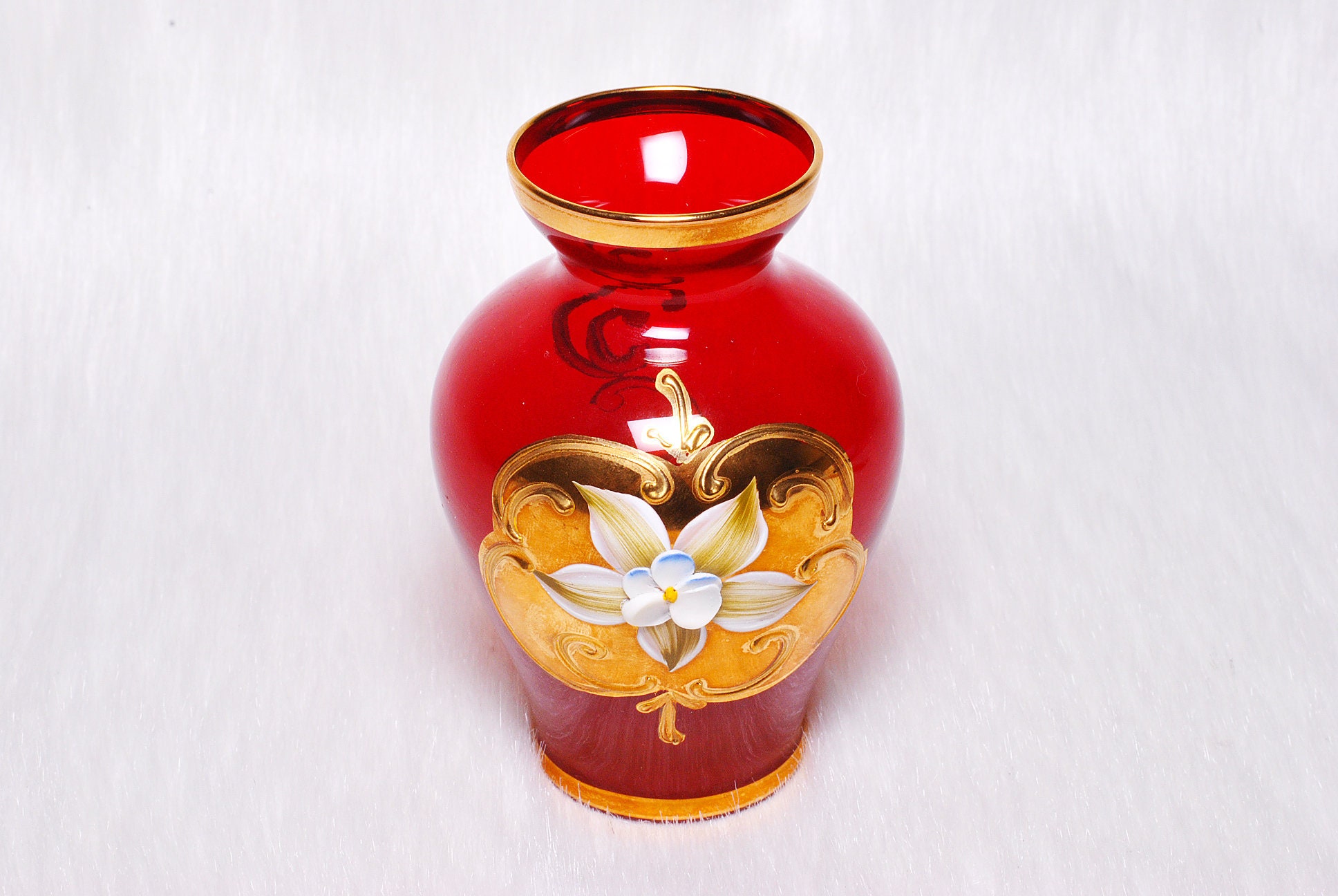 Vintage Collectible Murano Gold Ruby Red Venetian Glass Floral - Etsy