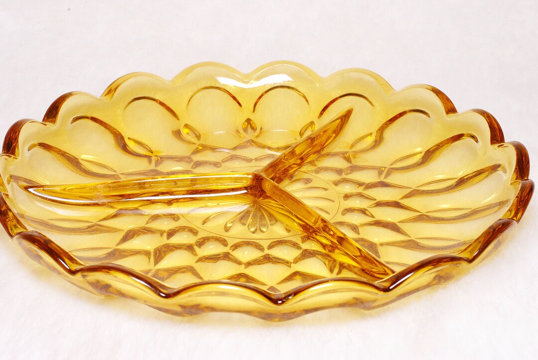 Vintage Collectible Anchor Hocking Fairfield Pattern Relish Amber Glass ...