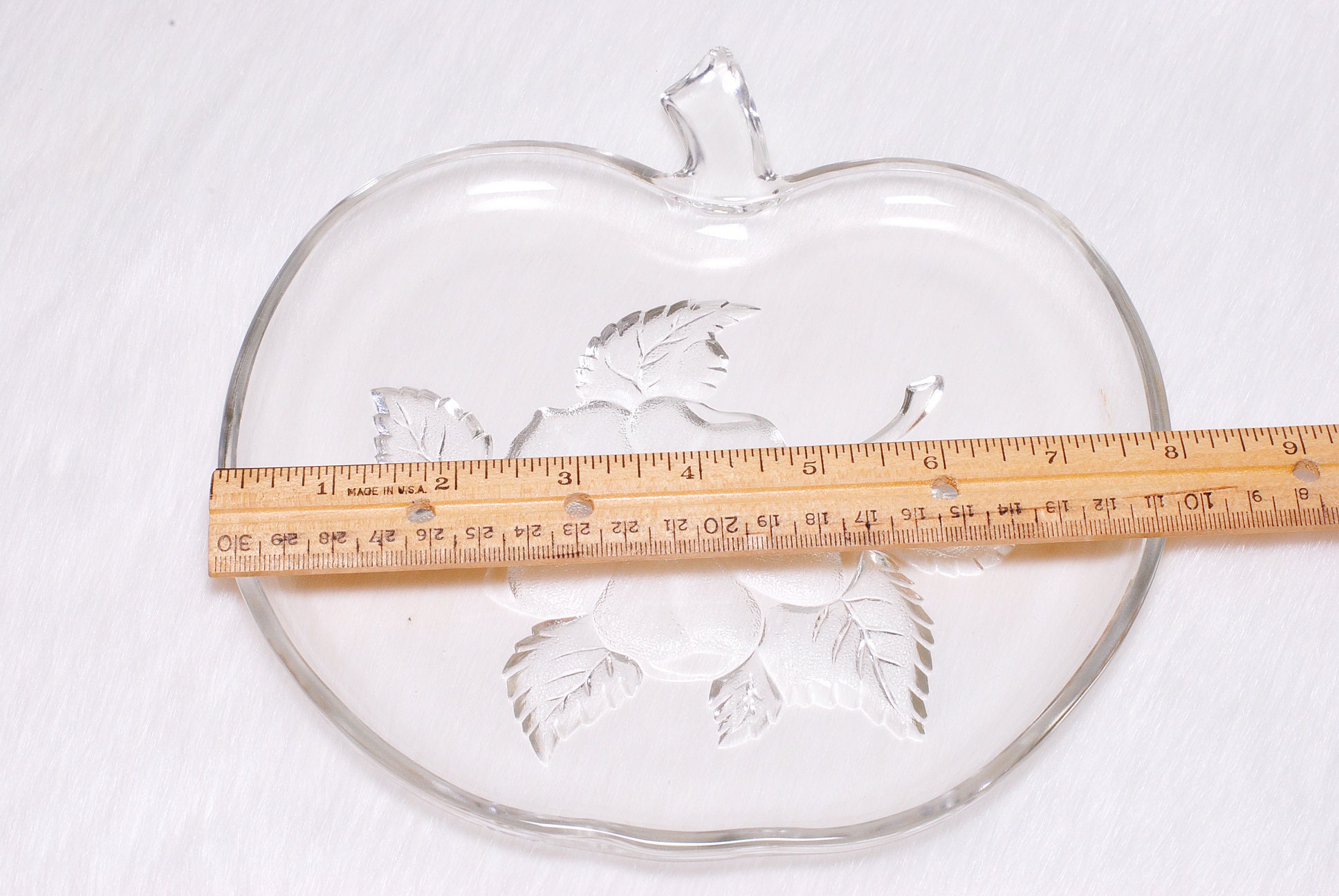 Vintage Collectible 9 Hazel Atlas Apple Shape Floral Lunch Salad Clear ...