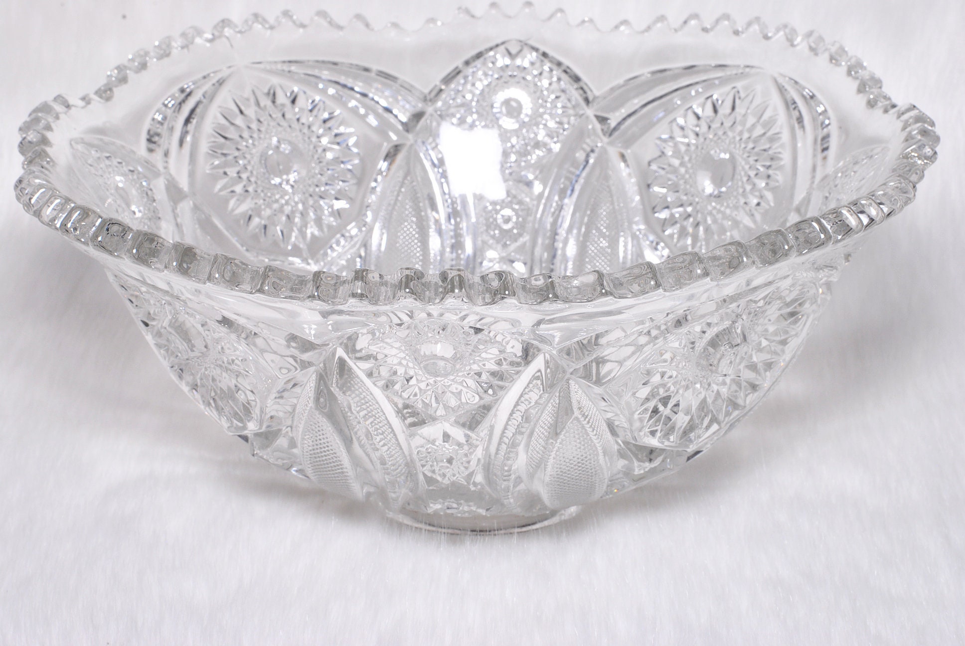 Vintage Collectible Daisy Button Pattern Crystal Clear Cut Glass Bowl ...