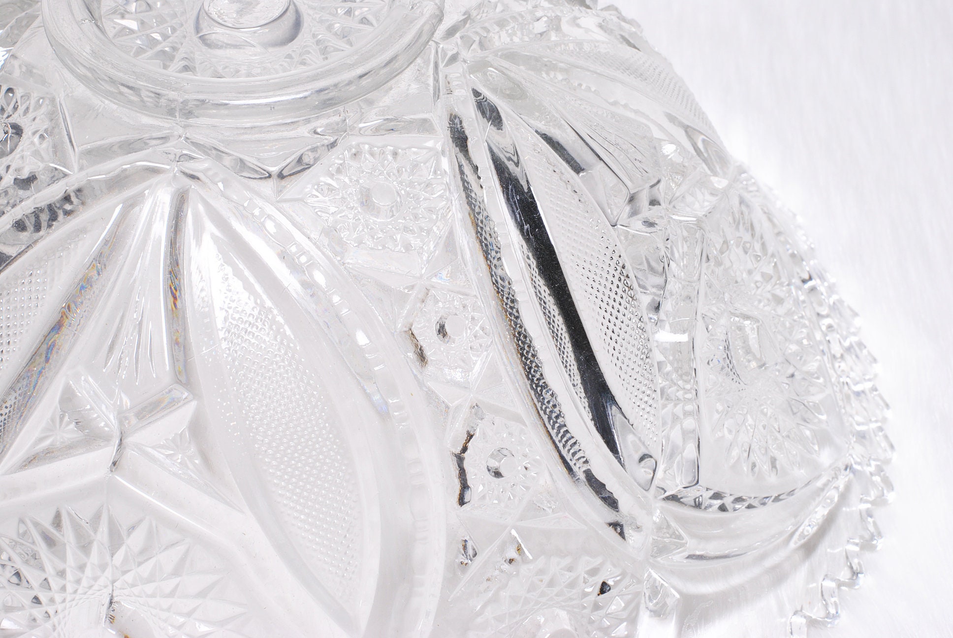 Vintage Collectible Daisy Button Pattern Crystal Clear Cut Glass Bowl ...