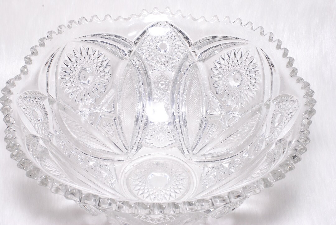 Vintage Collectible Daisy Button Pattern Crystal Clear Cut Glass Bowl ...