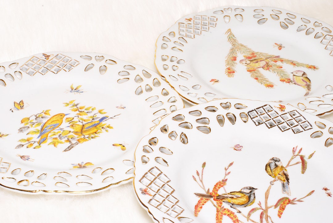 Vintage Collectible Mark Roberts Bird Butterfly Gold Trim 3 Reticulated ...