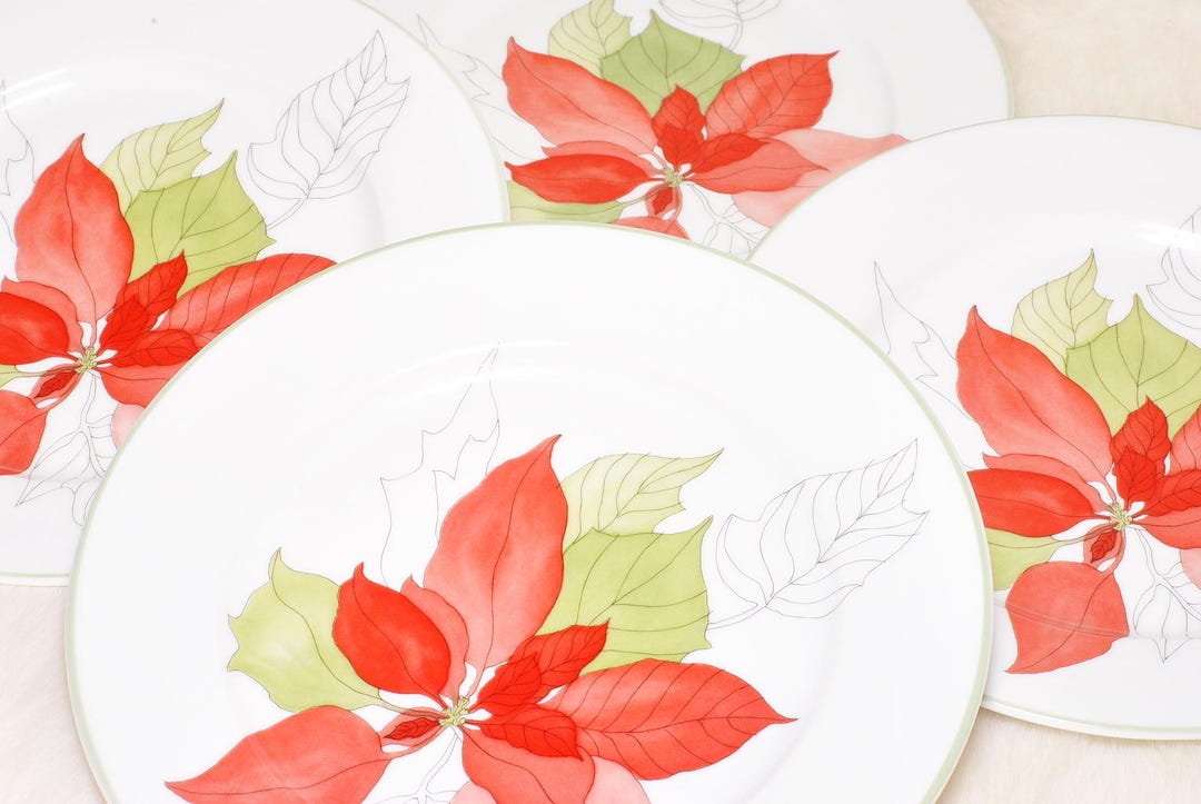 Vintage Collectible Block Spal Portugal Watercolors Poinsettia 4 Salad ...