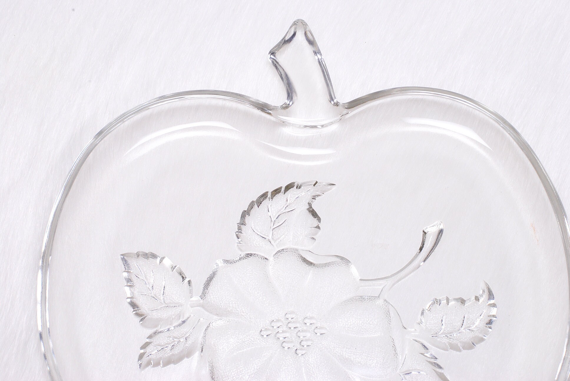 Vintage Collectible 9 Hazel Atlas Apple Shape Floral Lunch Salad Clear ...