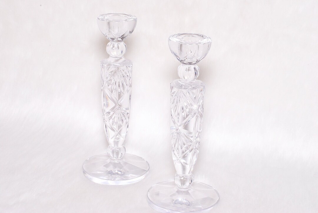 Vintage Collectible 2 Gorham Crystal Cut Lead Heavy Glass Candlestick ...