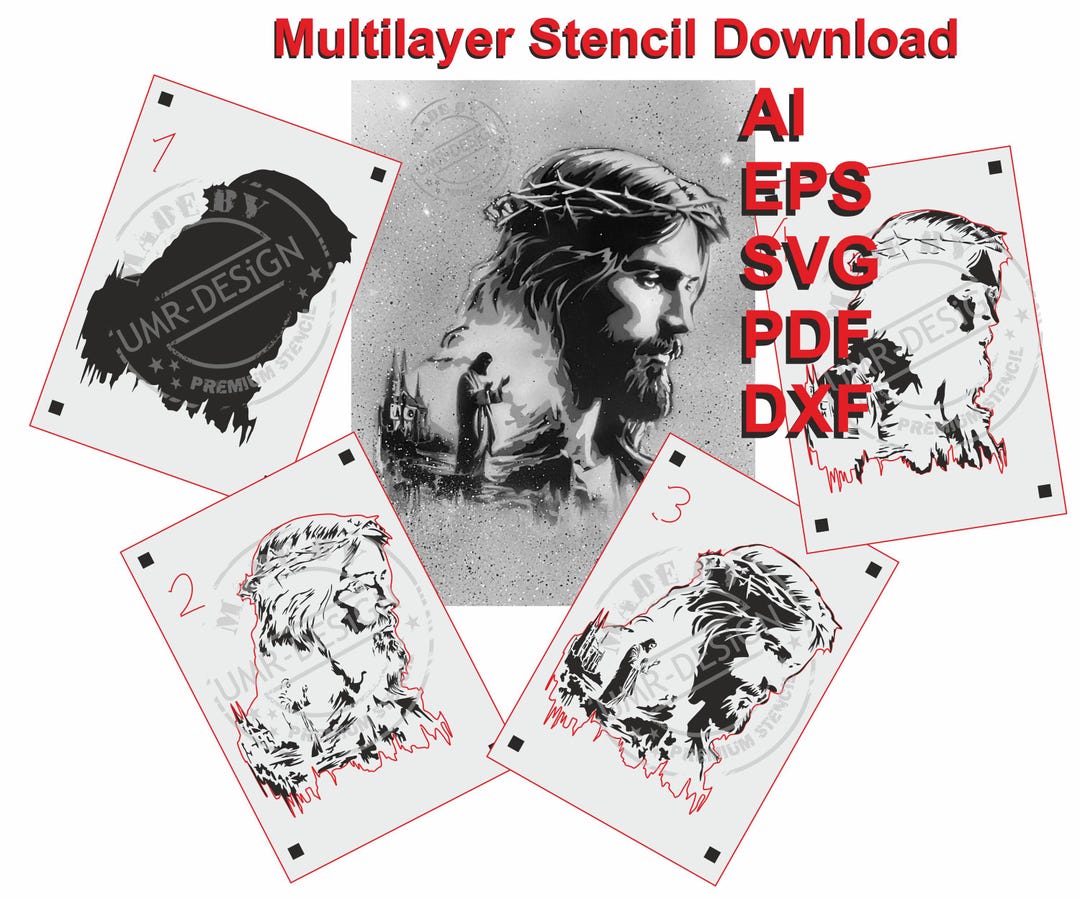 TS-003 Jesus Christ Tattoo Style Clipart, Multilayer Stencil, Stencils ...
