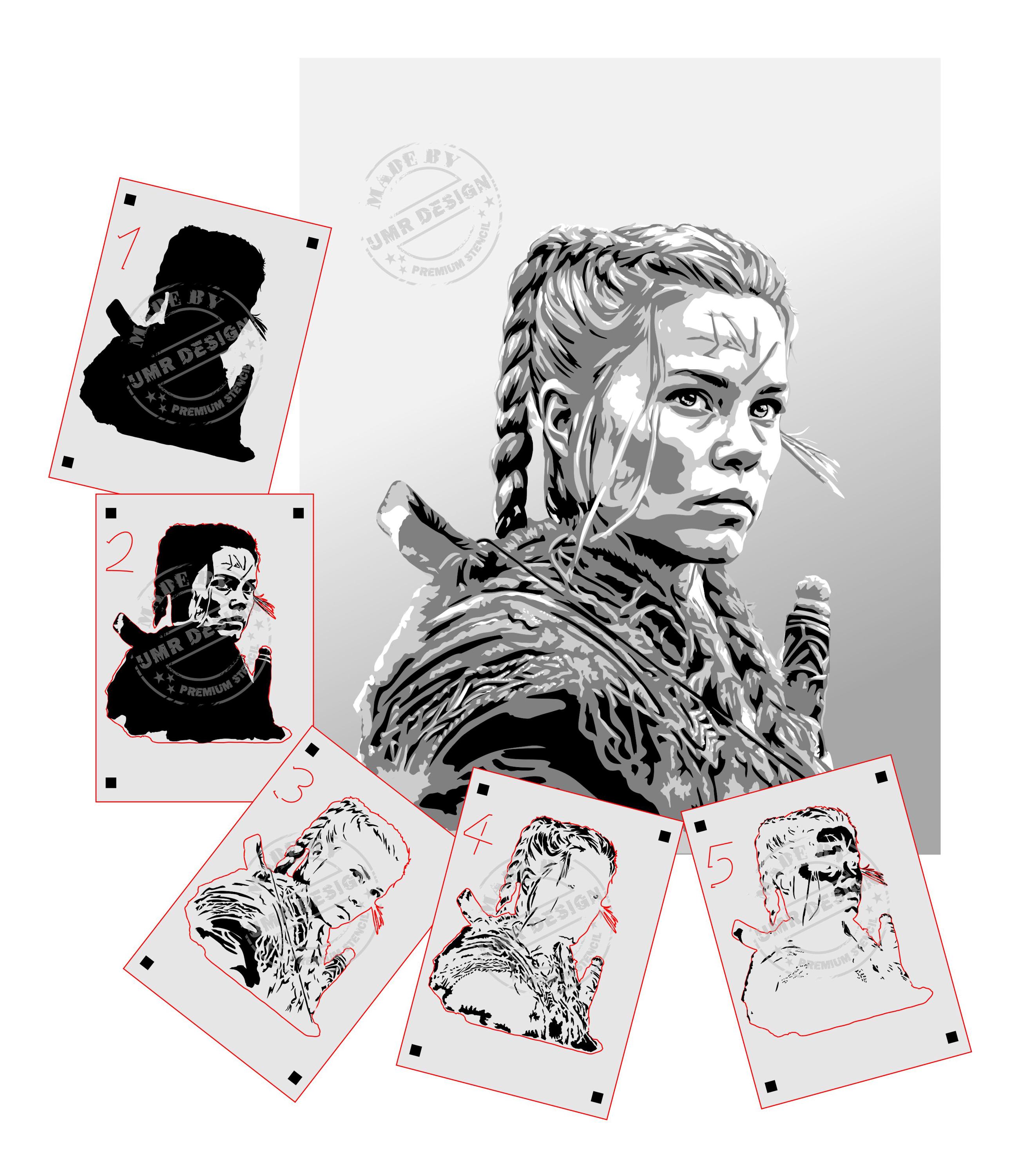 AS-405 Viking Woman Step by Step Stencil for Acrylic, Airbrush, Spray ...