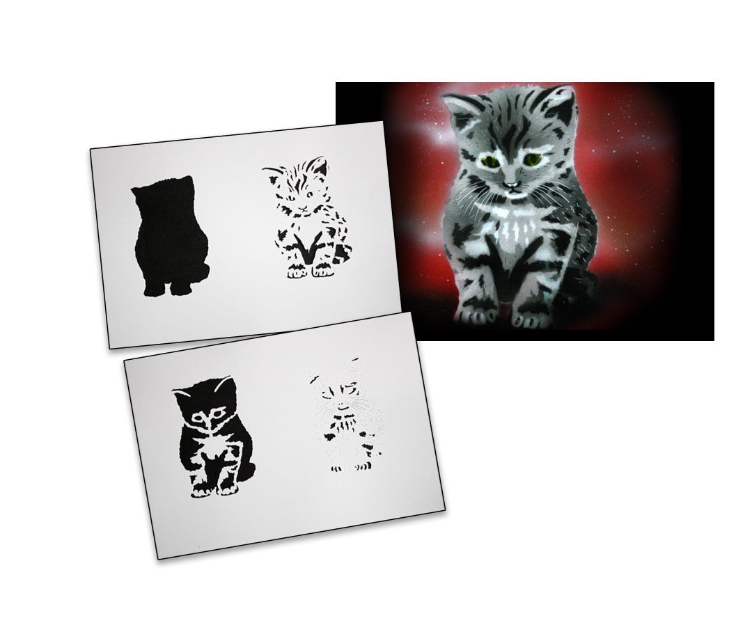 AS-098 Cat Multilayer Step by Step Stencil for Acrylic, Airbrush, Spray ...