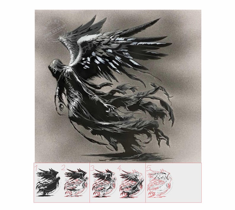 AS-362 Dark Angel Multilayer Step by Step Stencil for Acrylic, Airbrush ...