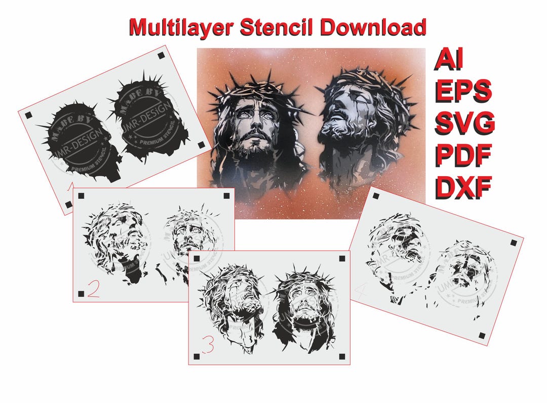 TS-001 Jesus Christ Tattoo Style Clipart, Multilayer Stencil, Stencils ...