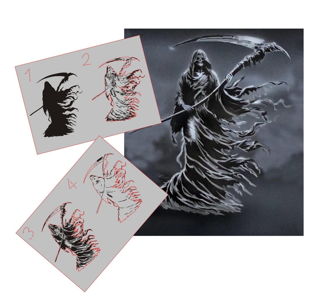 AS-392 Grim Reaper Multilayer Step by Step Stencil for Acrylic ...