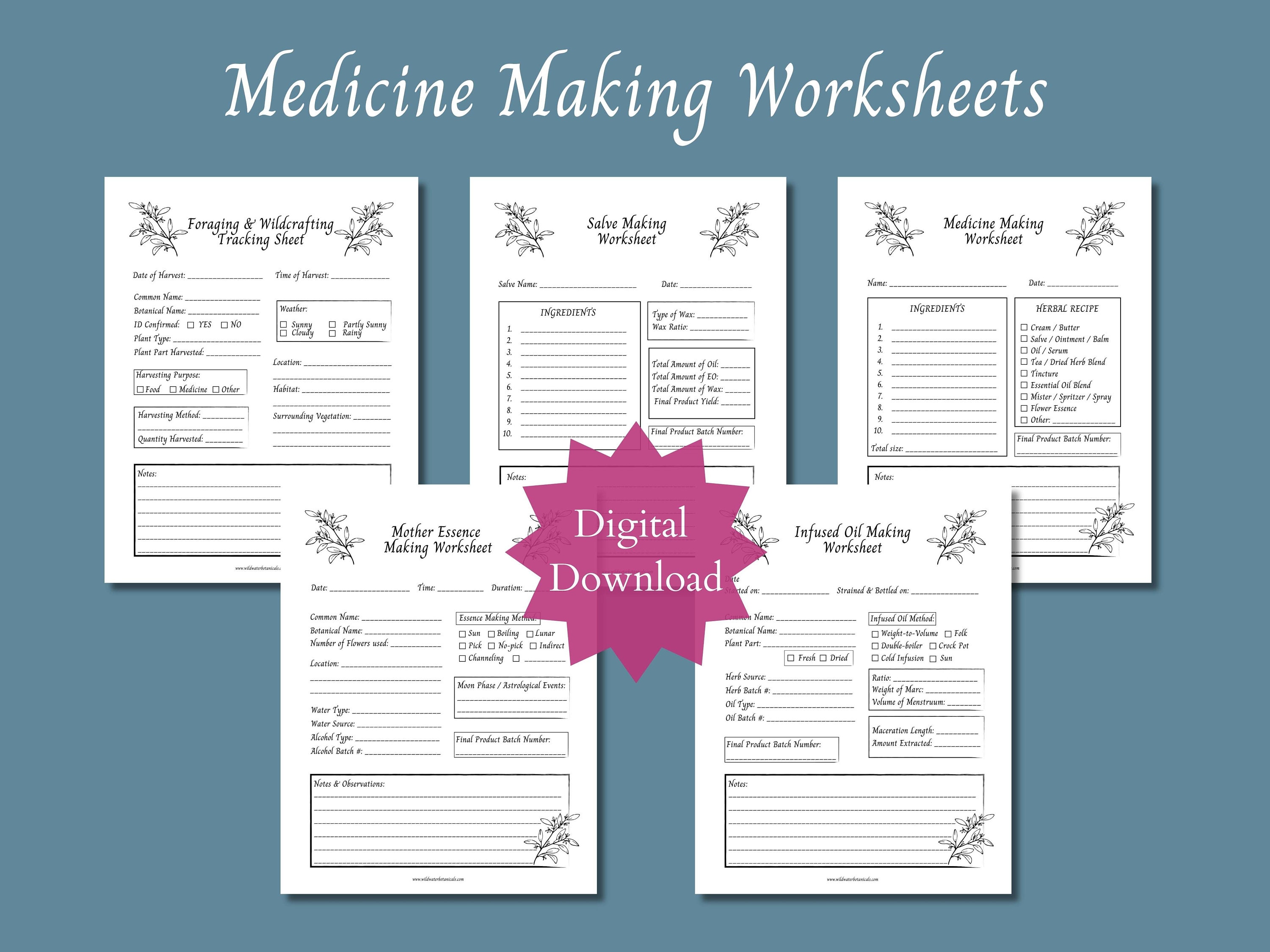 Herbal Medicine Making Worksheets | Medicine Tracking Sheets | Blending ...