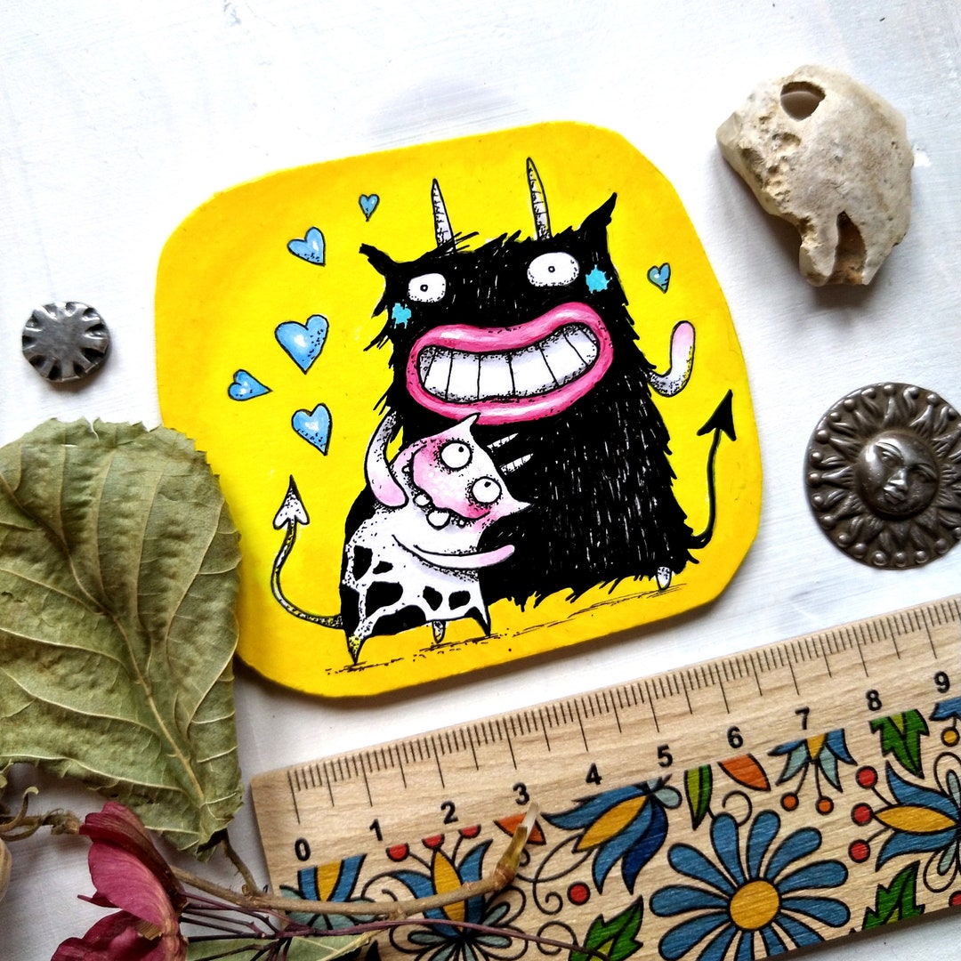 Mini Acrylic Painting With Magnet DEVIL 2 - Etsy