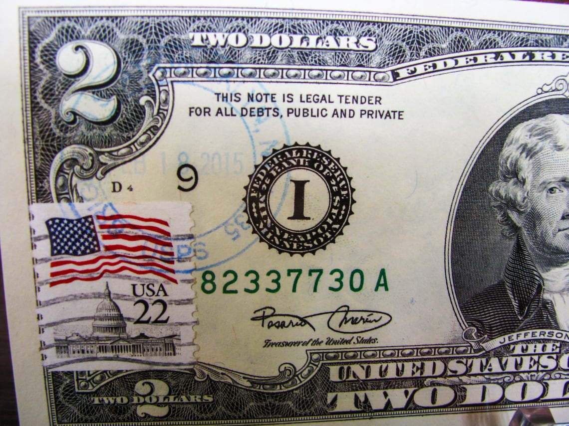 Two Dollar Stamps US 2 Dollar Bill paper Money Currency - Etsy