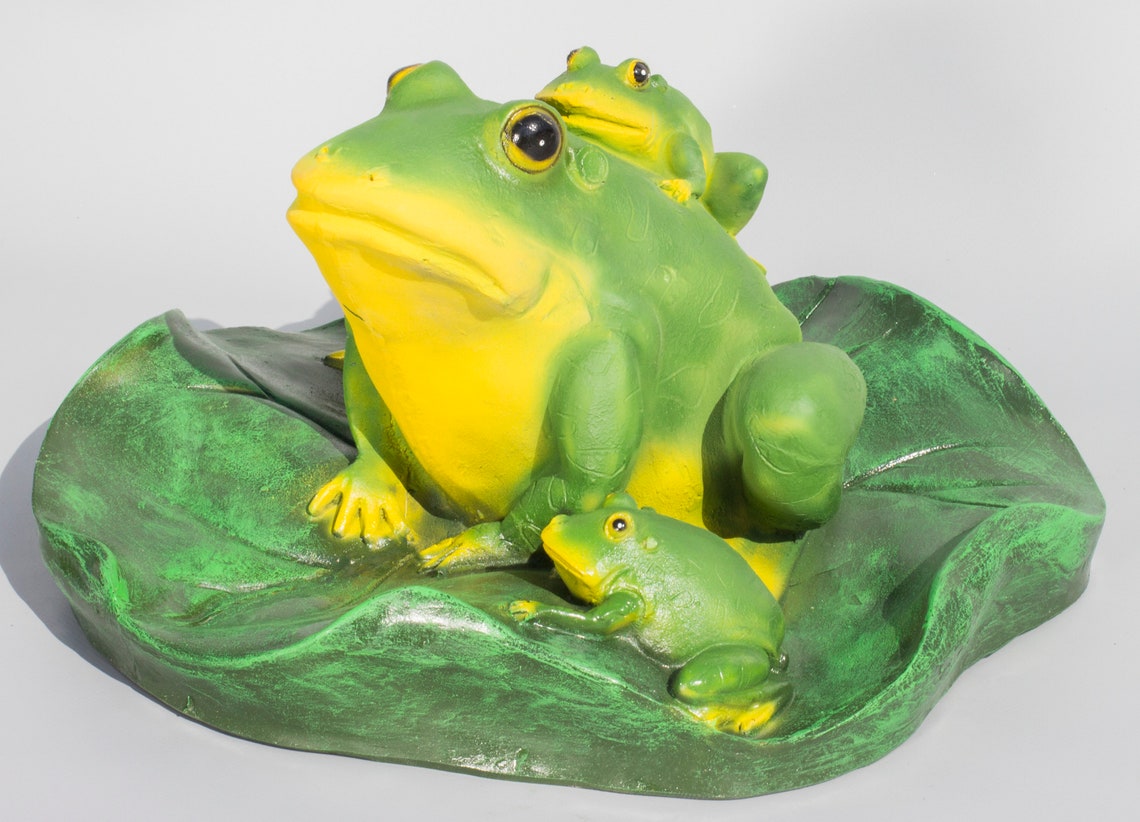 Frog Leaf toad Figurine large Garden Statue lily Pad Pond | Etsy