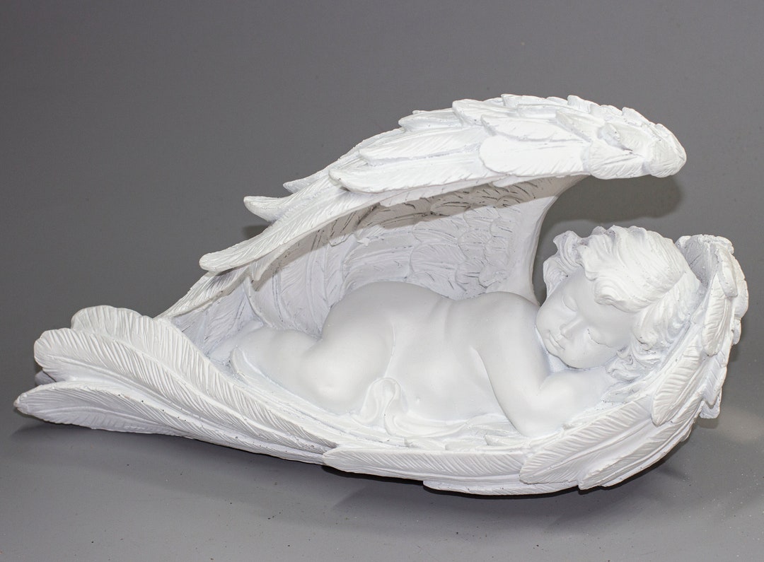 Guardian Angel Memorial *garden Statue Sleeping Baby Wings *religious ...